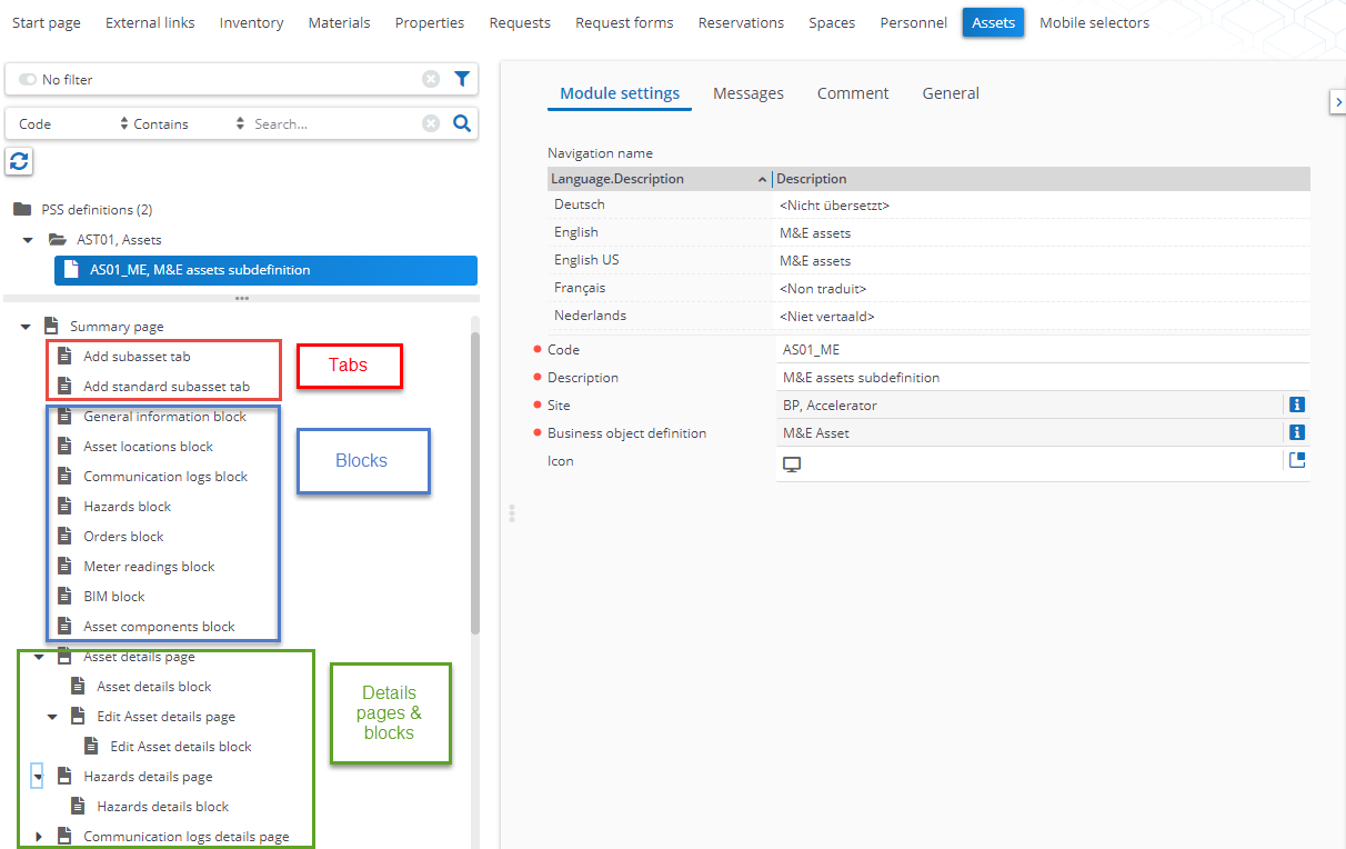 Configuring Asset sub web definitions