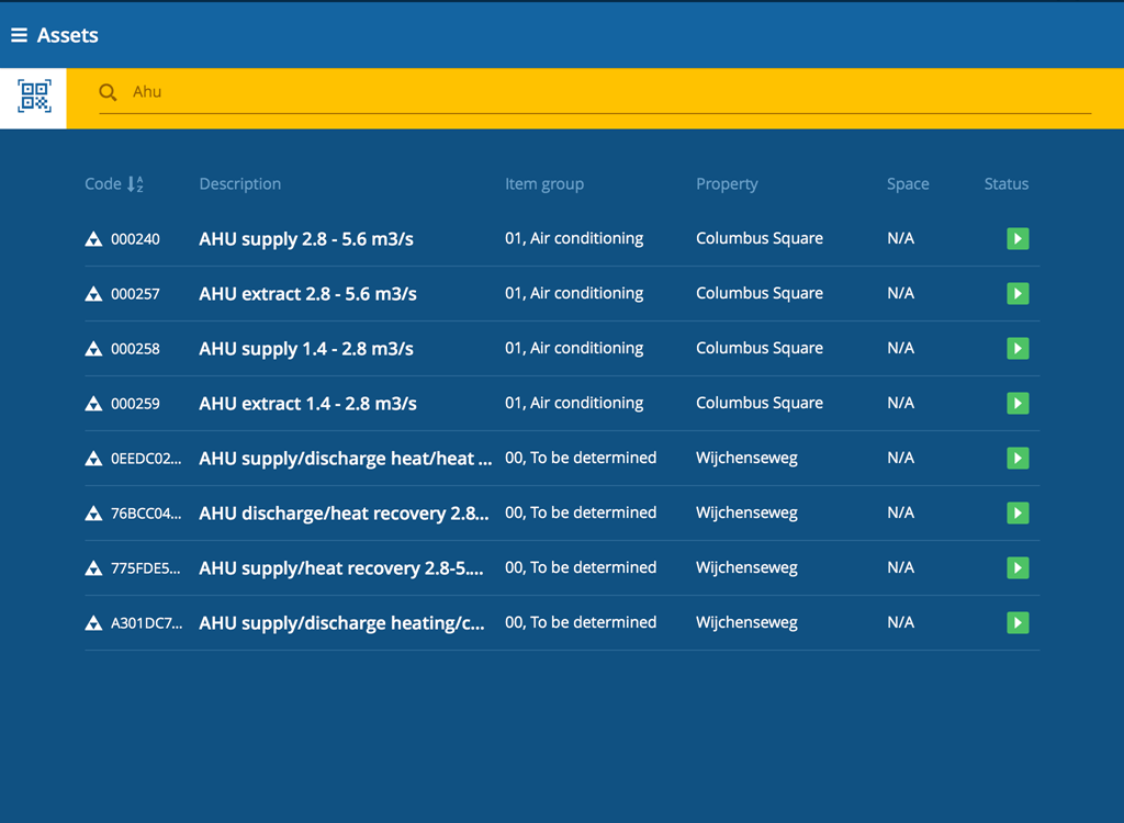 Assets screen layout