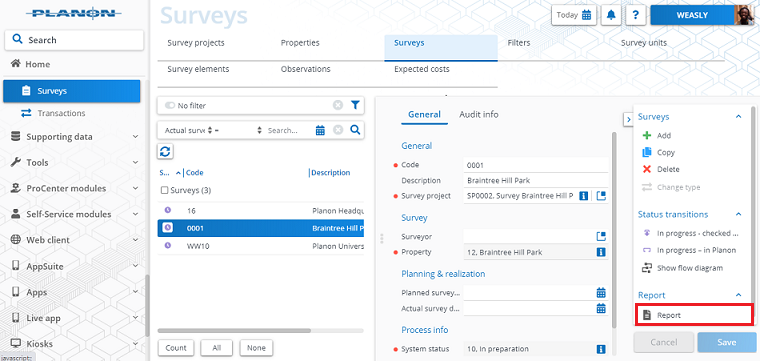 Generating the survey system report